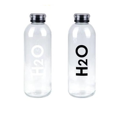 Eco-Friendly H20 Glass Water Bottle with Screw Cap 1L - Ideal for Water ...