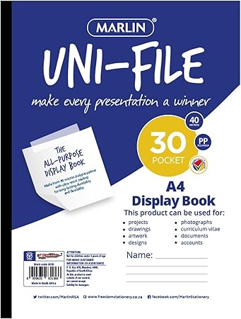 Marlin A4 File Display Book 30 Pocket 40 Micron | Avenu.co.za