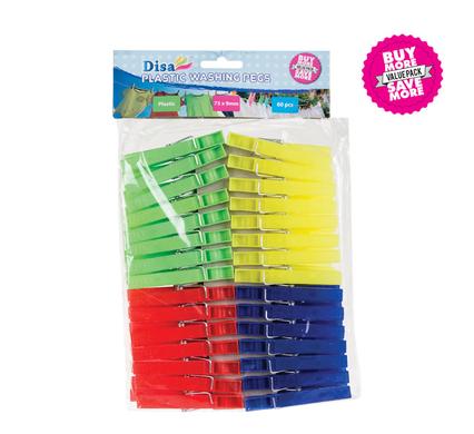 Disa Multi-Coloured Plastic Clothes Pegs, Value Pack of 60 Pegs | Avenu ...