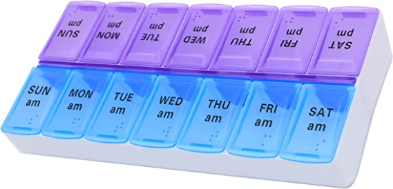 Large Weekly Pill Reminder 14 Compartments AM / PM, 7 Day Medication ...